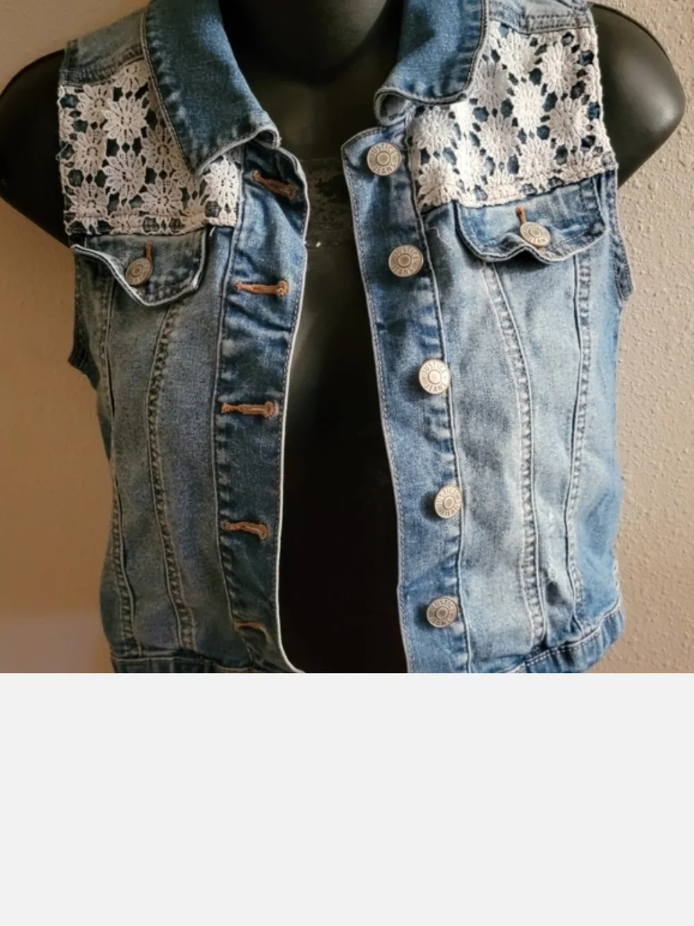 Justice | Jackets & Coats | Justice Blue Denim Vest With White Crochet ...